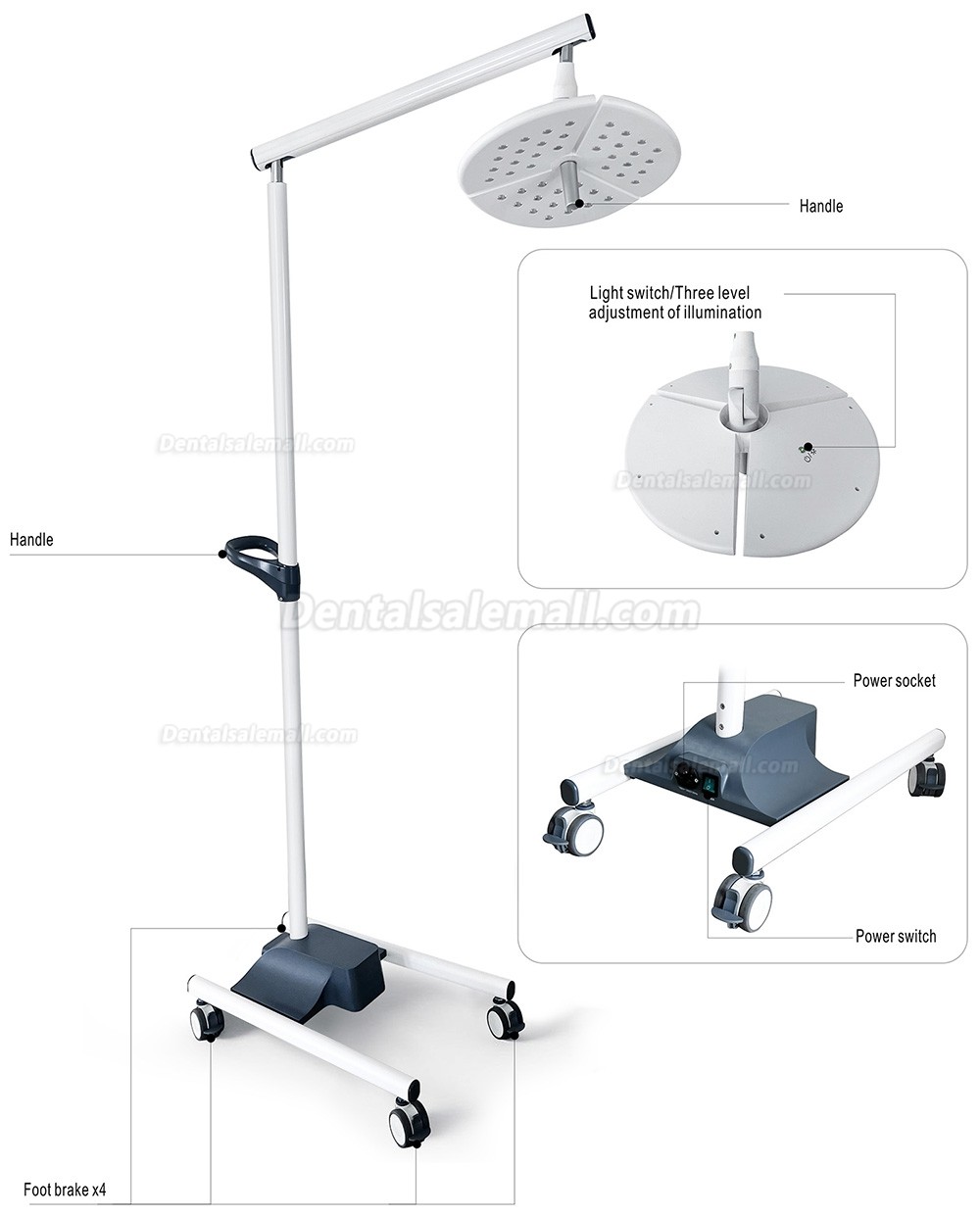 KWS KD-2036L-4 80W Mobile Floor Standing Dental LED Surgical Light with ...