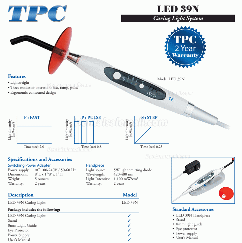 TPC LED 39N Cordless Dental LED Curing Light at Dentalsalemall.com